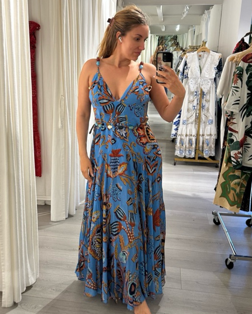 Farm Rio Beaded Blue Vacation Dress | Pickle