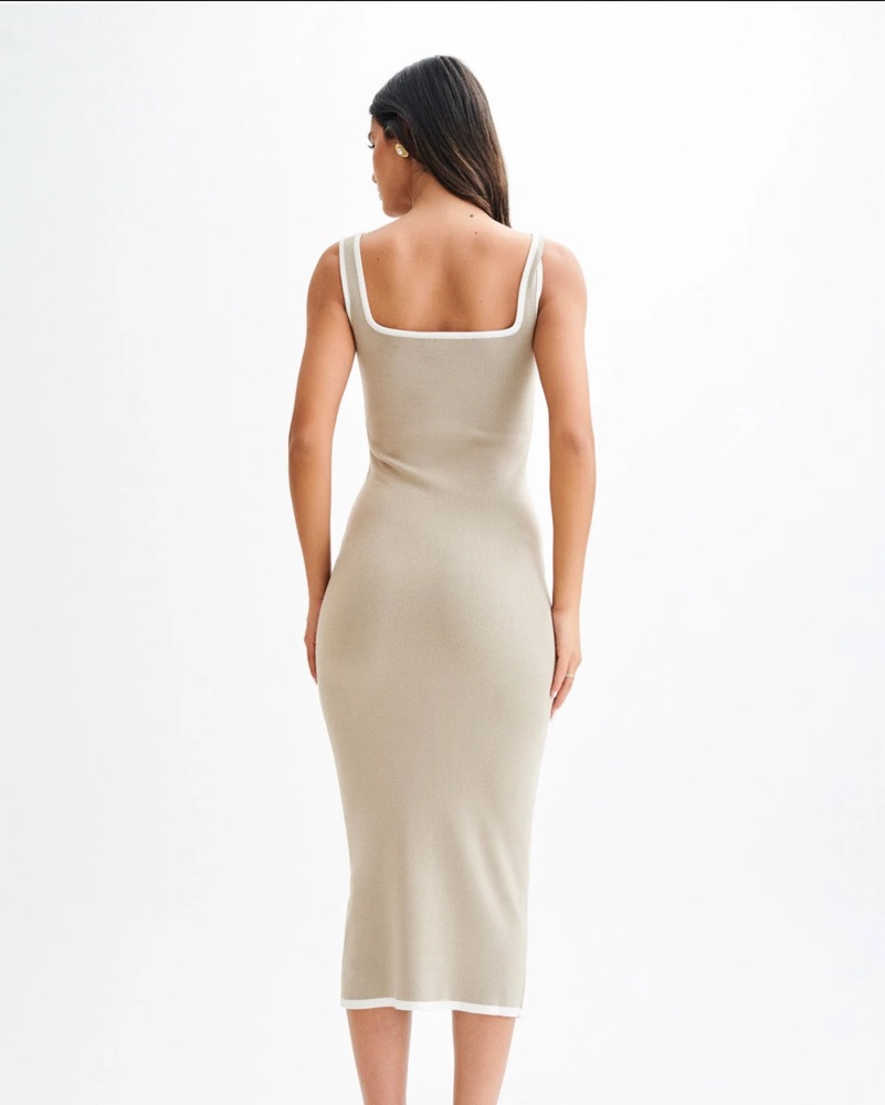 Meshki Eimear Knit Midi Dress: Tan/White | Pickle
