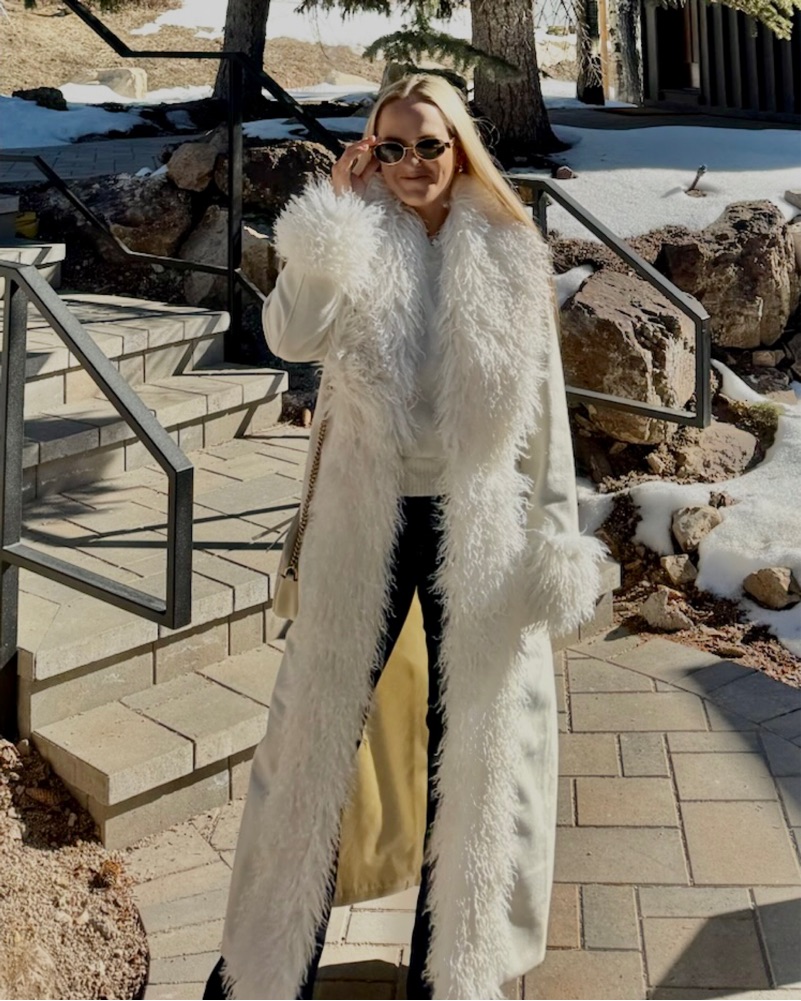 White/cream faux fur trim coat by Fashion Nova - Pickle