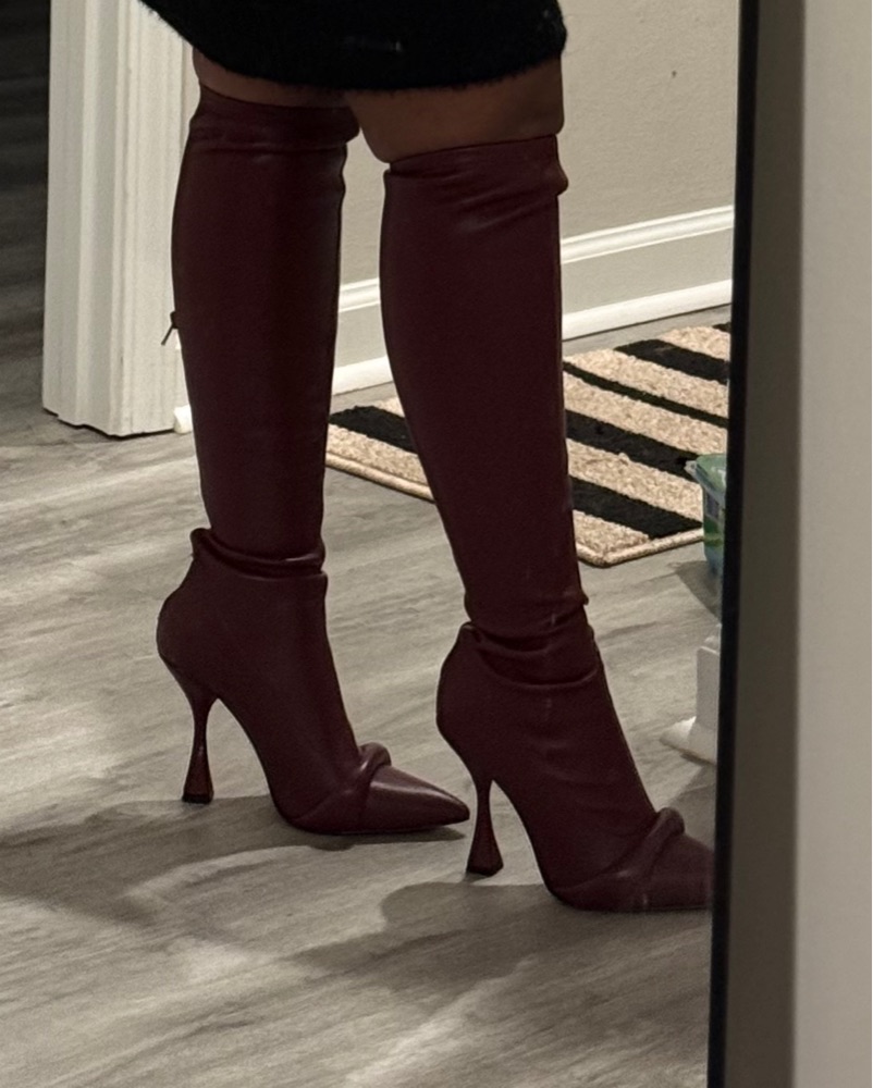 Hanifa Bordeaux Leather Knee-High Boots | Pickle